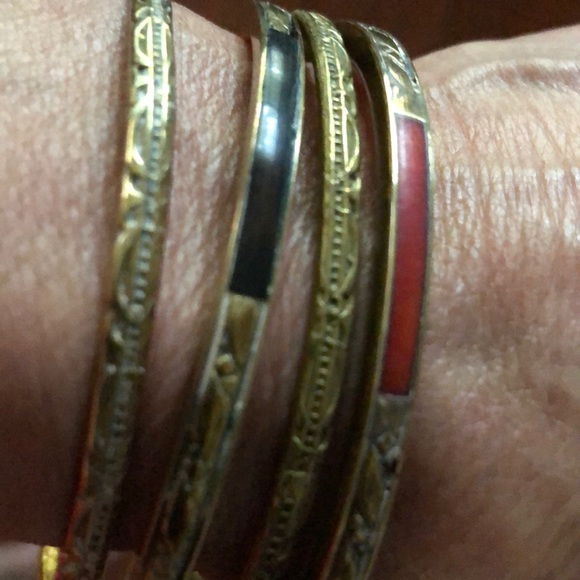 Jewelry | Gold Bangle Set Red Black Inlay | Poshmark
